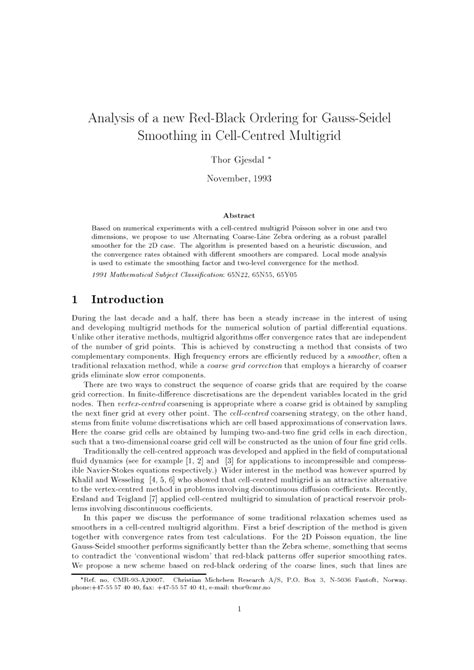 Pdf Analysis Of A New Red Black Ordering For Gauss Seidel Smoothing In Cell Centred Multigrid