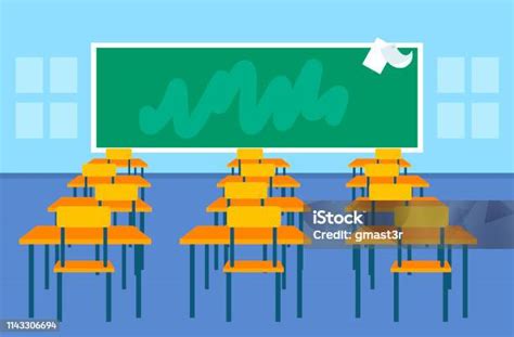 빈 학교 클래스 룸 인테리어 현대 교실 칠판 책상 가구 평면 수평 0명에 대한 스톡 벡터 아트 및 기타 이미지 0명 가구 가정의 방 Istock