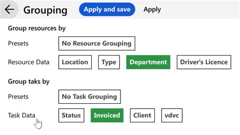 resource and task grouping in single project views help center