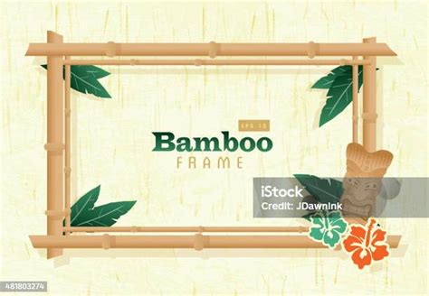 복고풍 압살했다 여름 티키 대나무 프레임을 자연 백그라운드 프레임에 대한 스톡 벡터 아트 및 기타 이미지 프레임 액자