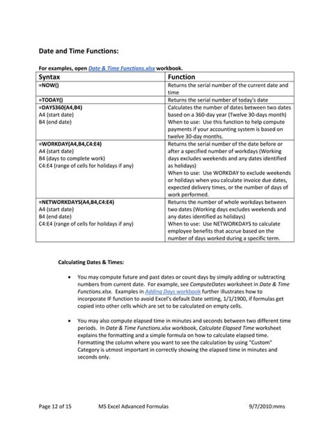 Commonly Used Excel Formulas Pdf