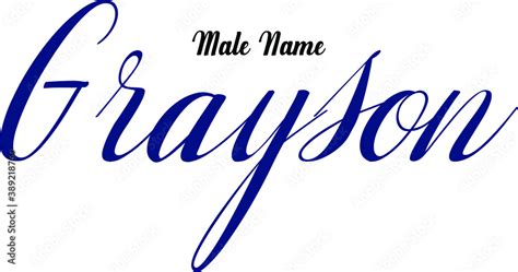 Grayson Male Name Cursive Calligraphy Blue Color Text On Light Grey Background Stock Vector
