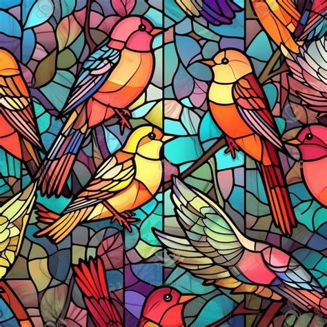 Premium Ai Image A Close Up Of A Stained Glass Window With Birds On It Generative Ai