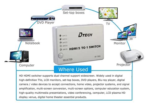 Dtech 4k 30hz Hdmi Selector Box Ir Remote Hdmi 5x1 Switcher With Audio