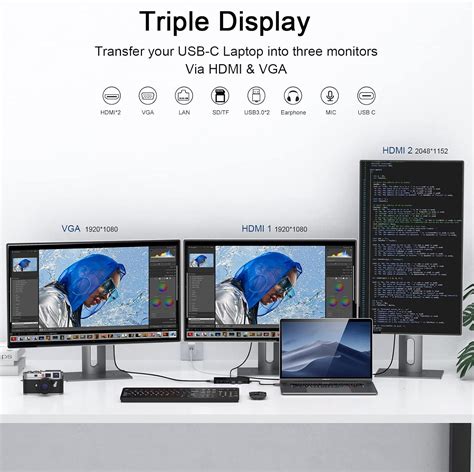 Buy USB Docking Station GIQ USB C Hub USB To Dual HDMI VGA Adapter Triple Display USB C