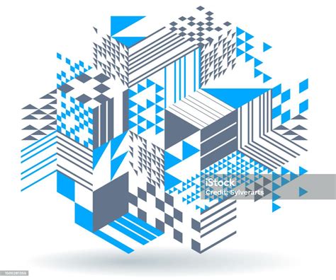 큐브와 다양한 리드미컬한 모양이 있는 파란색 벡터 추상적인 기하학적 배경 도시 건물 형태를 표시하는 등각 투영 3d 추상화 예술 Op 아트 모자이크에 대한 스톡 벡터 아트