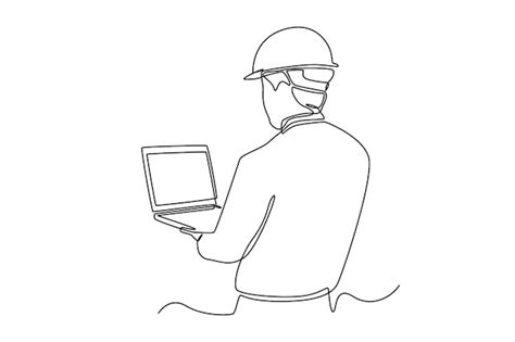 태블릿 공급망 관리 개념 연속 선 그리기 디자인 그래픽 벡터 그림에서 재고를 확인하는 단일 한 선 그리기 감독 프리미엄 벡터