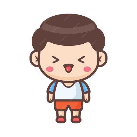 귀여운 행복한 작은 소년 만화 일러스트레이션 프리미엄 벡터 귀여운 행복한 작은 소년 만화 일러스트레이션 프리미엄 벡터