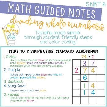 Dividing Multi Digit Whole Numbers Guided Math Notes Guided Math Math Notes Math Guided Notes