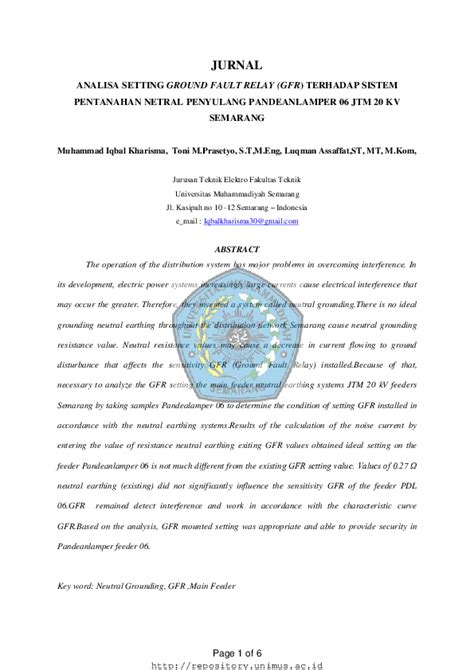 Pdf Analisa Setting Ground Fault Relay Gfr Terhadap Sistem