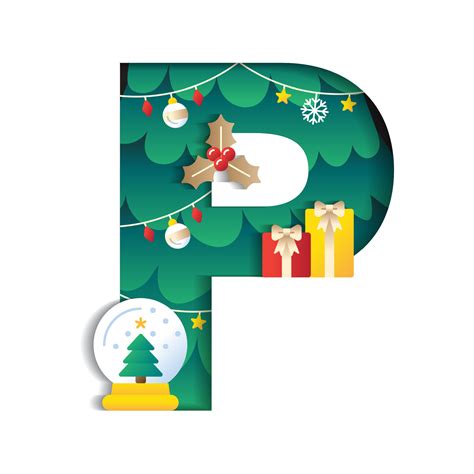 Letter P Alphabet Font Cute Merry Christmas Concept Mistletoe T Box
