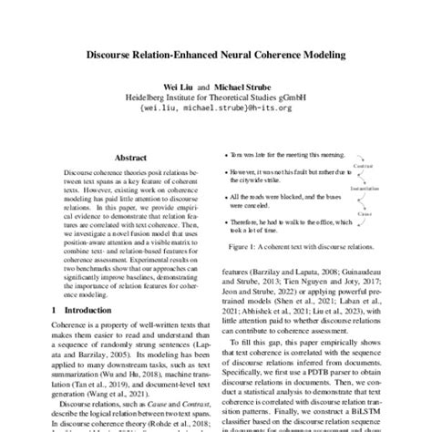 Discourse Relation Enhanced Neural Coherence Modeling Acl Anthology