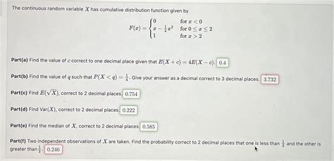 Solved The Continuous Random Variable X ﻿has Cumulative