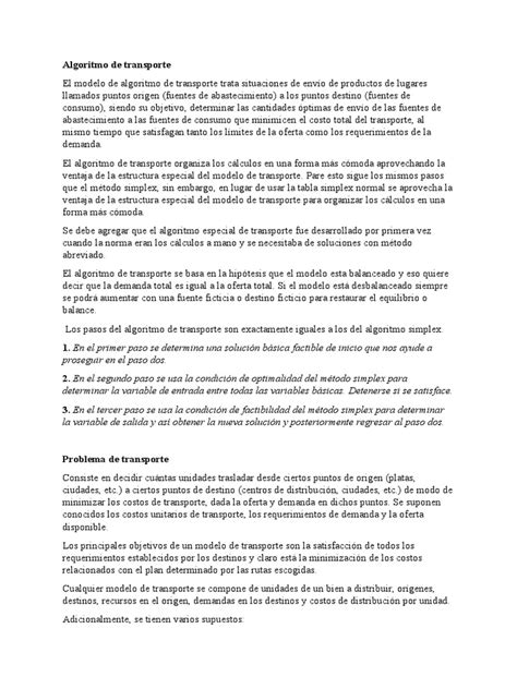Algoritmo De Transporte Pdf Transporte Matemáticas