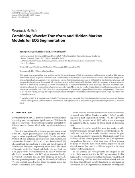 pdf combining wavelet transform and hidden markov models for ecg segmentation