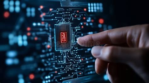 Hand Touching Digital Microchip On Circuit Board Stock Illustration Illustration Of Data