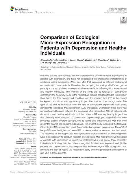 Pdf Comparison Of Ecological Micro Expression Recognition In Patients With Depression And