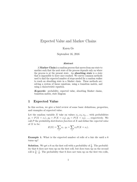 Expected Value Markov Chains Pdf Markov Chain Stochastic Process