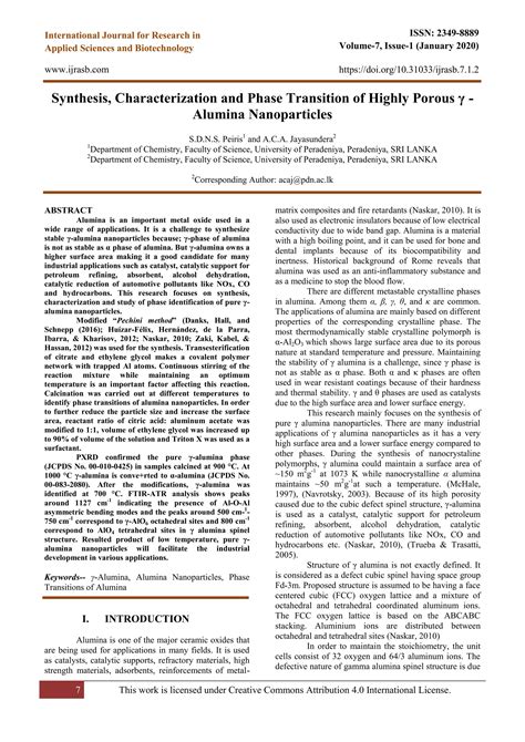 Synthesis Characterization And Phase Transition Of Highly Porous γ Alumina Nanoparticles