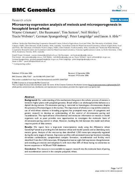pdf microarray expression analysis of meiosis and microsporogenesis