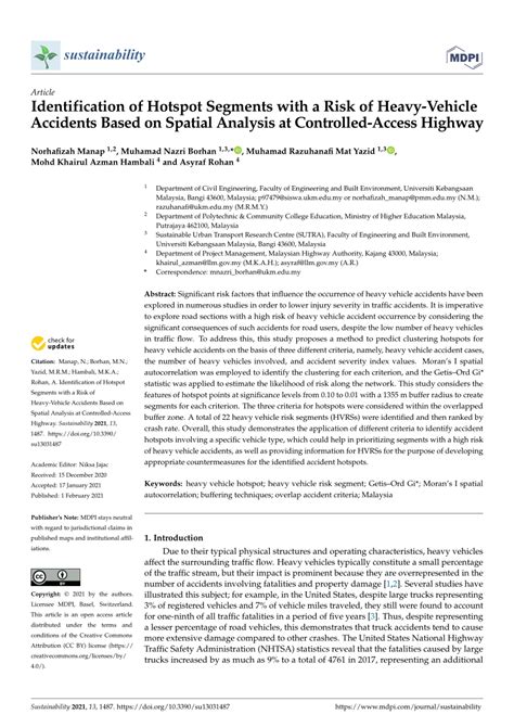 Pdf Identification Of Hotspot Segments With A Risk Of Heavy Vehicle Accidents Based On Spatial