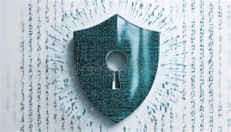 digital shield protecting data with binary code background stock image