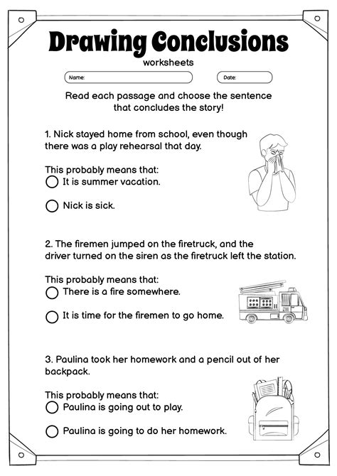 Drawing Conclusions Worksheets Grade 1