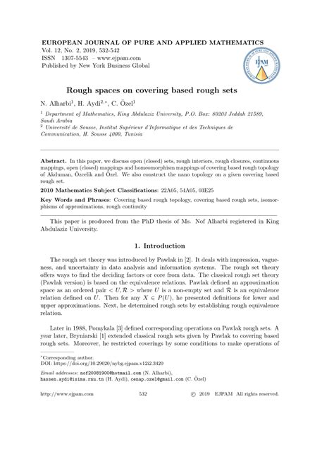 Pdf Rough Spaces On Covering Based Rough Sets