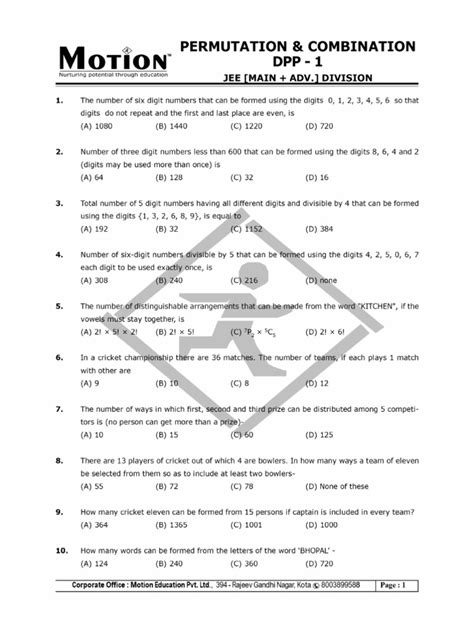 24 Permutation And Combination Dpp 1 Pdf