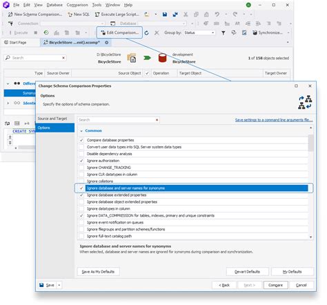 How To Exclude Synonyms From Schema Comparison