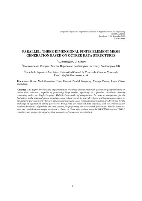 Pdf Parallel Three Dimensional Finite Element Mesh Generation Based On Octree Data Structures