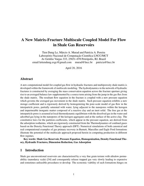 Pdf A New Matrix Fracture Multiscale Coupled Model For Flow In Shale