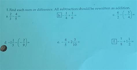 solved 5 find each sum or difference all subtraction