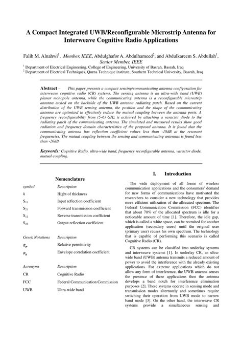 Pdf A Compact Integrated Uwbreconfigurable Microstrip Antenna For Interweave Cognitive Radio