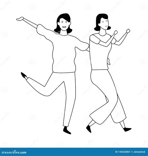 Two Women Friends Cartoon In Black And White Stock Vector