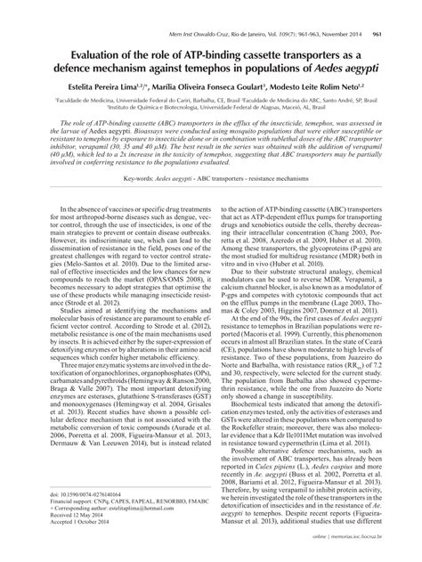 Pdf Evaluation Of The Role Of Atp Binding Cassette Transporters As A
