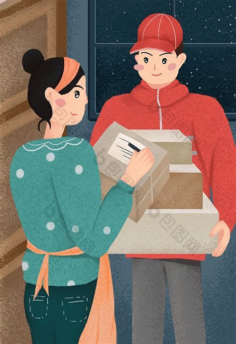 快递物流送货上门签收插画图片 包图网