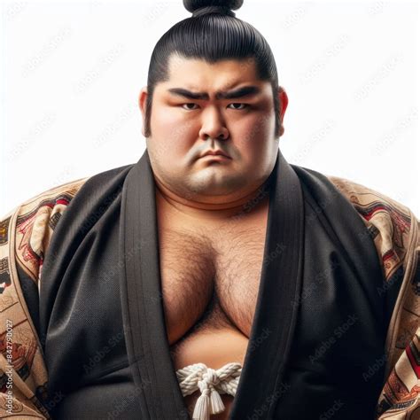 Sumo Wrestler In Traditional Mawashi Portrait Isolated On White Background Stock Illustration