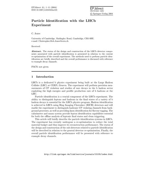 Pdf Particle Identification In The Lhcb Experiment