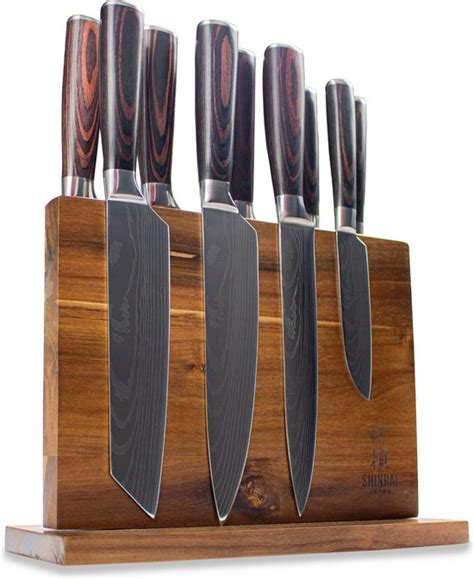 Shinrai Japan Messenset Met Blok 9 Delig Koksmes Japanse Messen Met Damascus Bol