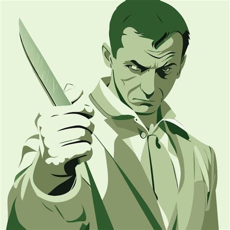 El hombre con la mano derecha extendida que su pulgar y un cuchillo escondido detrás de él en su