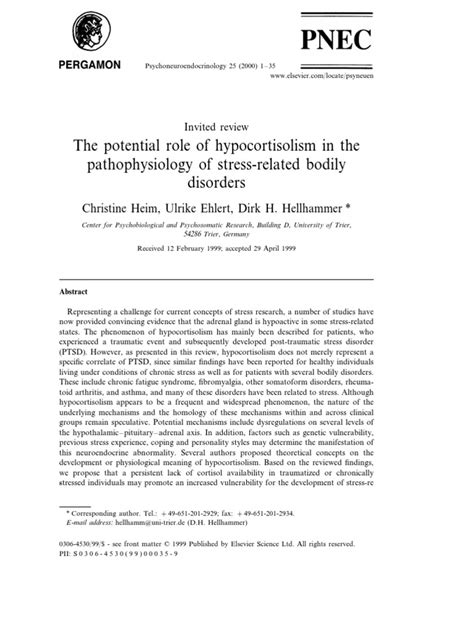 Pdf 2000 The Potential Role Of Hypocortisolism In The