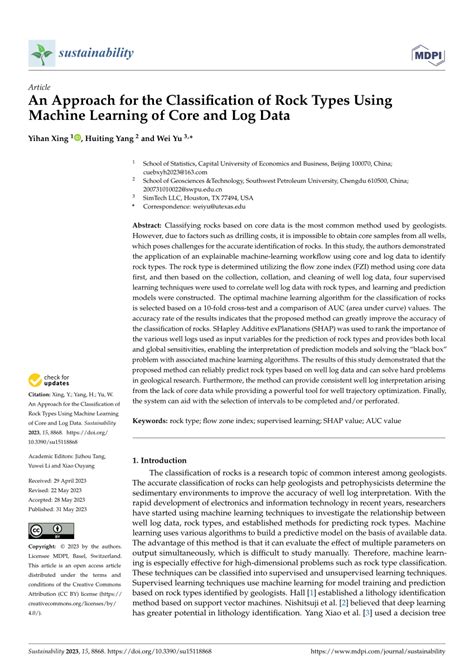 PDF An Approach For The Classification Of Rock Types Using Machine Learning Of Core And Log Data