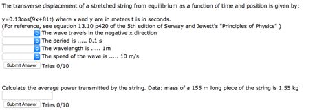 Solved The Transverse Displacement Of A Stretched String