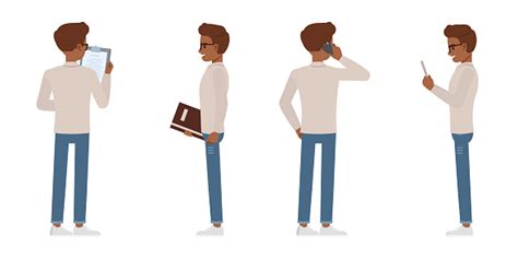 회계사 남자의 세트는 크림 컬러 정장 캐릭터 벡터 디자인을 착용합니다 다양한 행동으로 프리젠 테이션 사무실 계획 사고 및 경제 분석에서 일하는 사람들 검사 보기에 대한 스톡