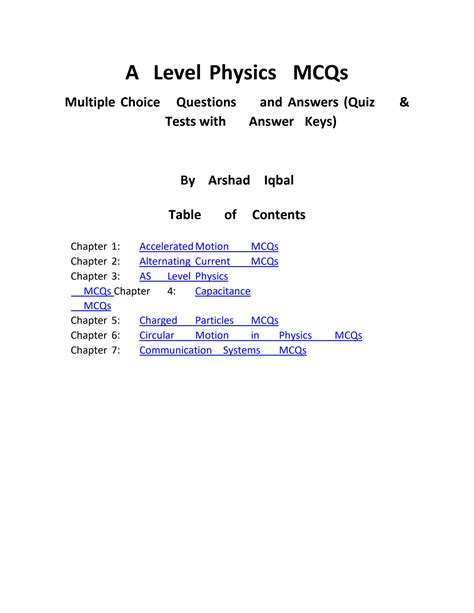 SOLUTION A Level Physics Quiz Questions Answers Multiple Choice Mcq Practice Tests Studypool