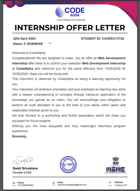 Internship Offerletter Weddevelopmentinternship Webdevelopment