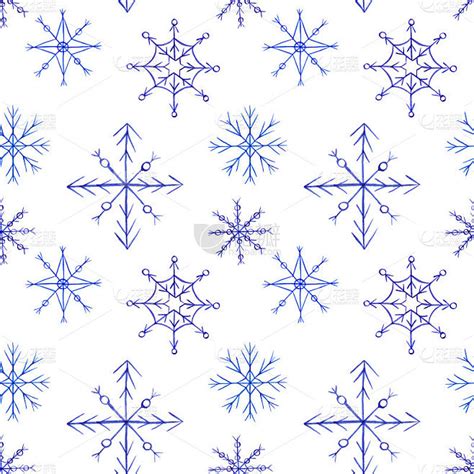 水彩无缝圣诞冬季图案与雪花