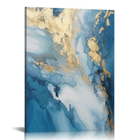 Nawypu Blue Abstract Canvas Wall Art For Living Room Bedroom Wall Decor