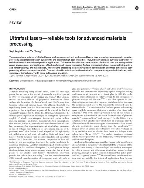 Pdf Review Ultrafast Lasers—reliable Tools For Advanced Materials